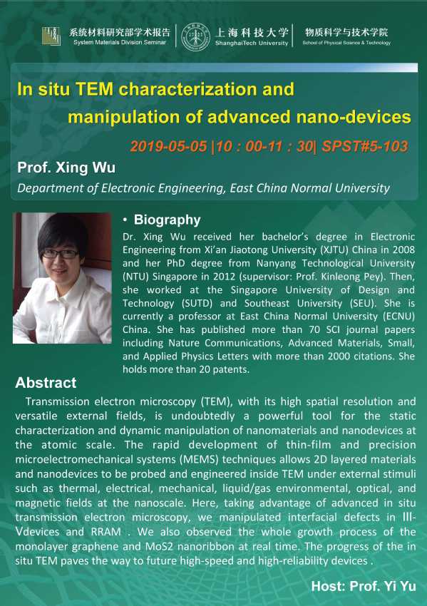 In situ TEM characterization and manipulation of advanced nano-devices