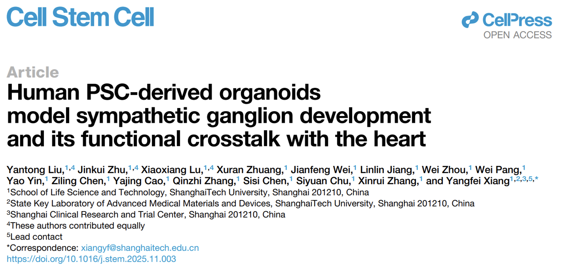Xiang Yangfei group develops human organoid model for sympathetic-heart ...